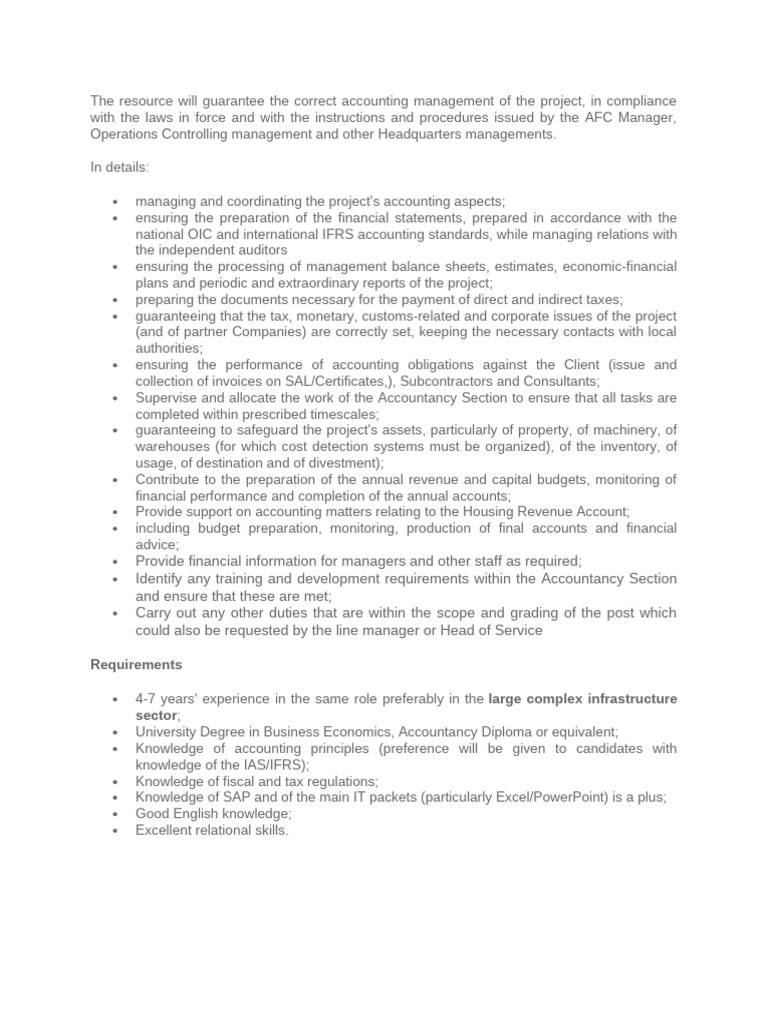 Job Description Chief Accountant | PDF