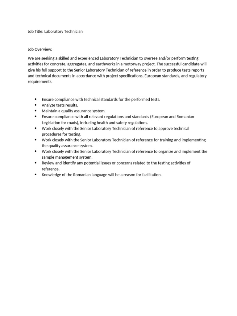Job Description-Laboratory Technician | PDF