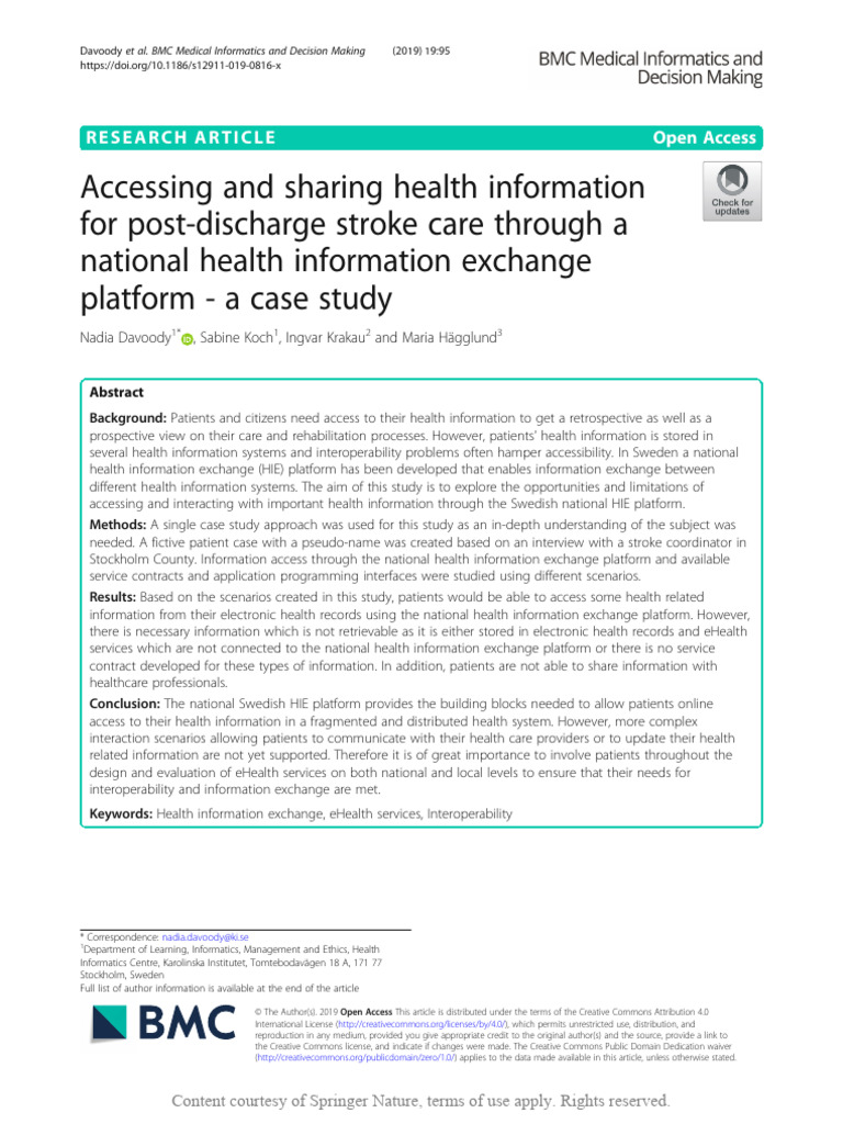 Accessing and Sharing Health Information For Post-Discharge Stroke Care ...
