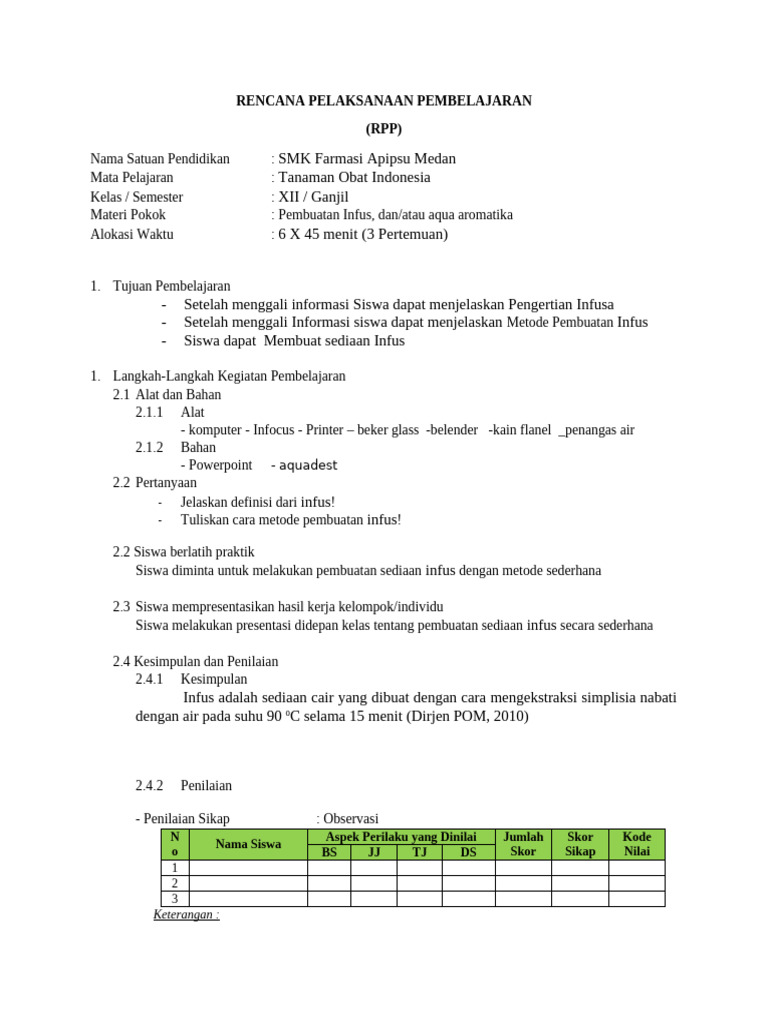 rpp 13 pembuatan infus | PDF