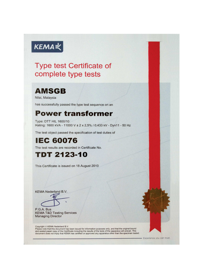 AM SGB - KEMA Cert | PDF