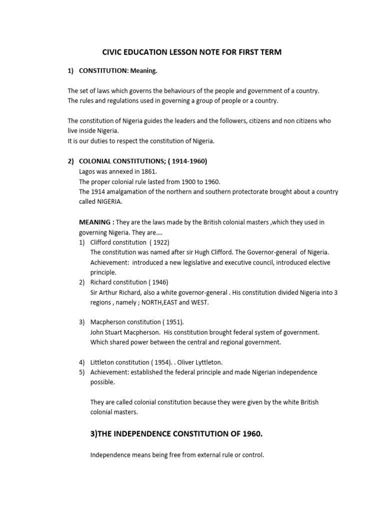 4553 - Civic Education Lesson Note For First Term 2 | PDF