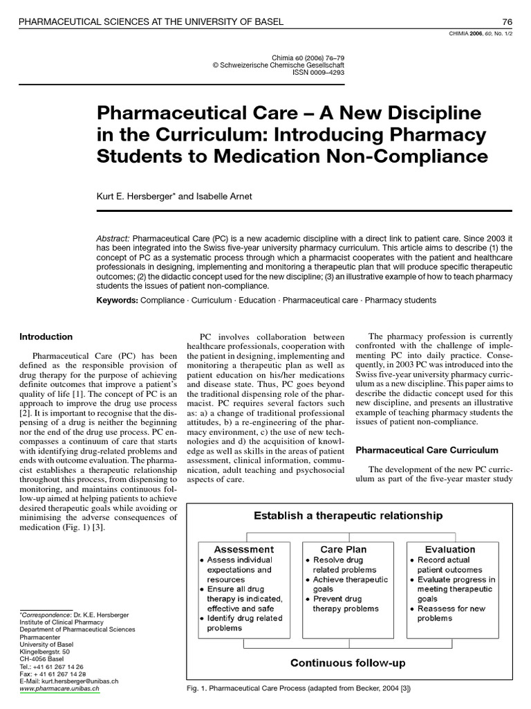 Pharmaceutical Care - A New Discipline in The Curriculum: Introducing ...