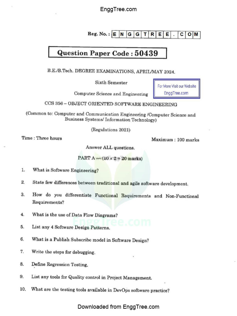 Ccs356 Object Oriented Software Engineering Apr May 2024 Question Paper Download Pdf Home