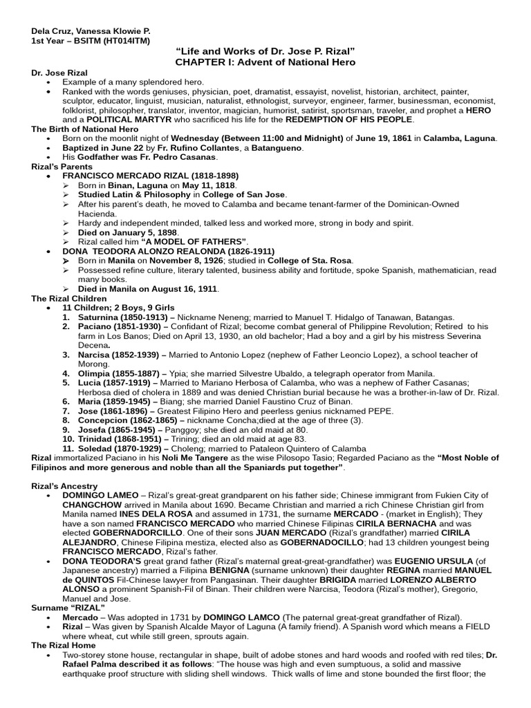 Lifes-and-Works-of-Rizal-Chapter-1-to-6 | PDF