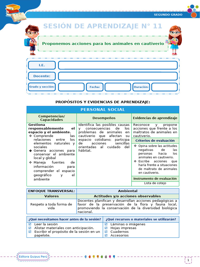 Sesiones de Aprendizaje - Semana 2 - UD VII - Editora Quipus Perú | PDF