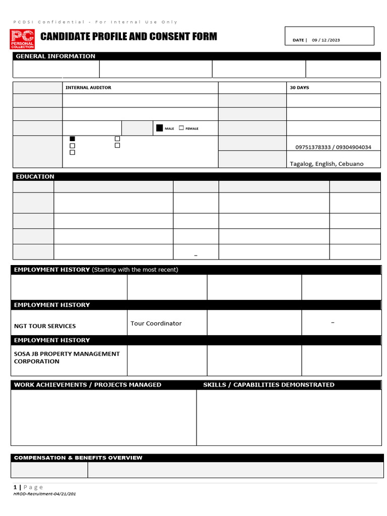 PC - Candidate Profile and Consent Form - Proposed Form (V3) - 1 | PDF