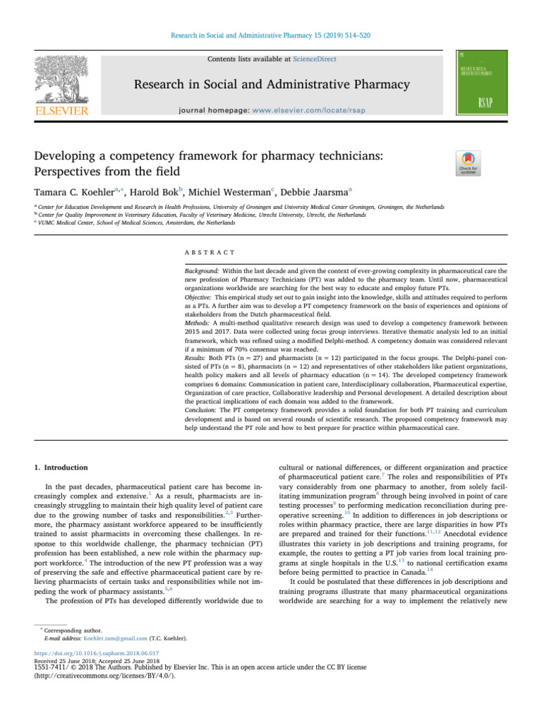 Developing A Competency Framework For Pharmacy Technicians | PDF