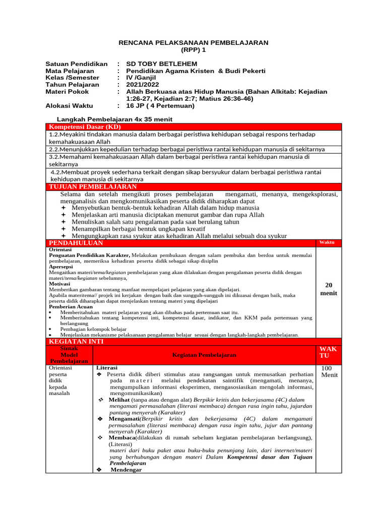 RPP Kelas 4 Ganjil | PDF