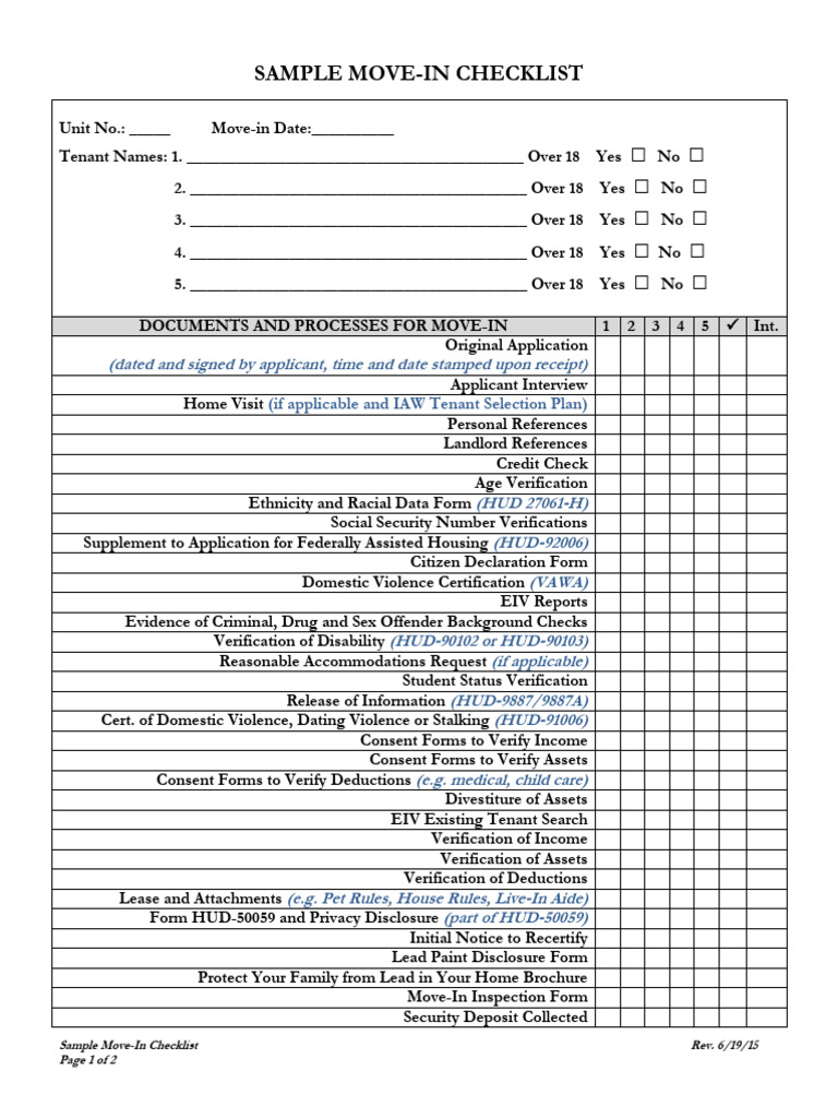 Move in Inspection Checklist | PDF