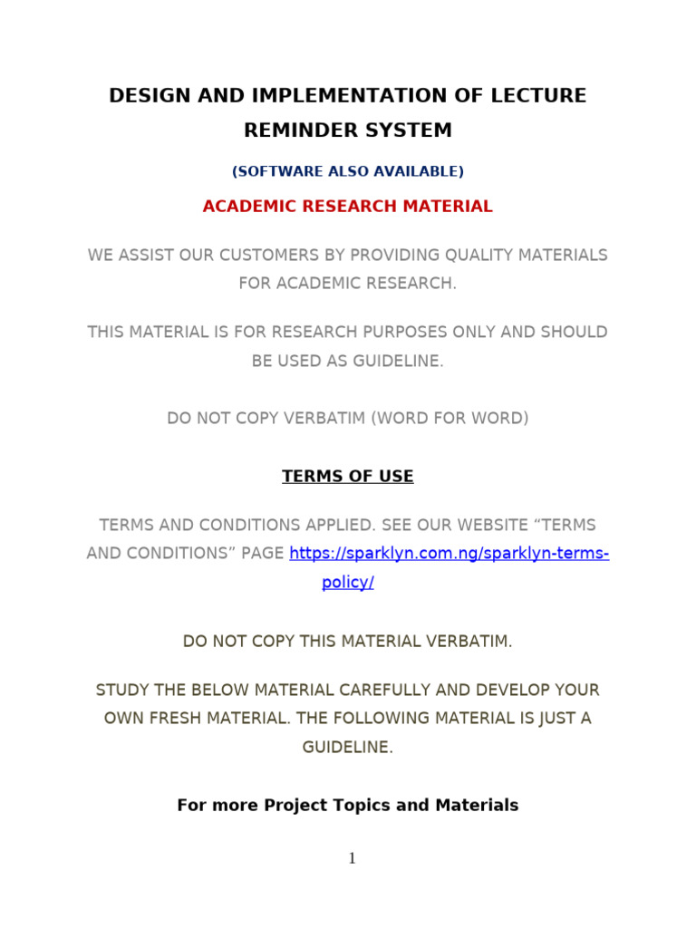 Design and Implementation of Lecture Reminder System | PDF