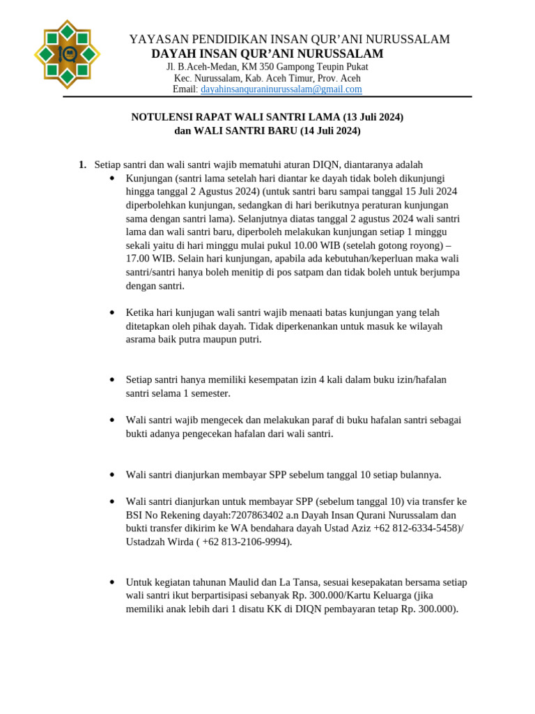 Notulensi Rapat Wali Santri | PDF