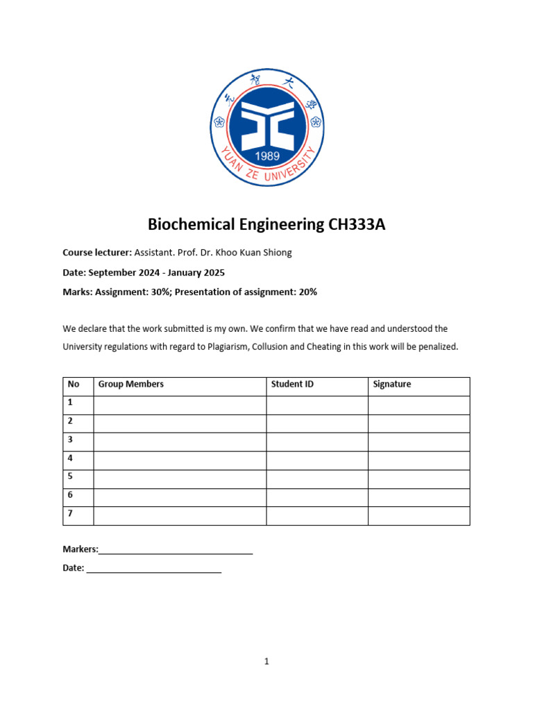 Biochemical Engineering CH333A | PDF