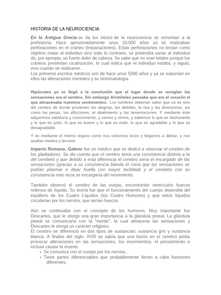 Historia de La Neurociencia | PDF