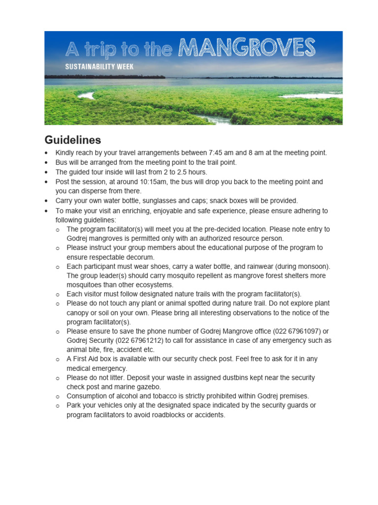 Guidelines - Mangroves Trip | PDF | Home & Garden