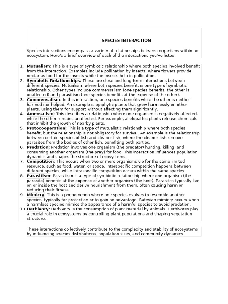 Species Interaction | PDF