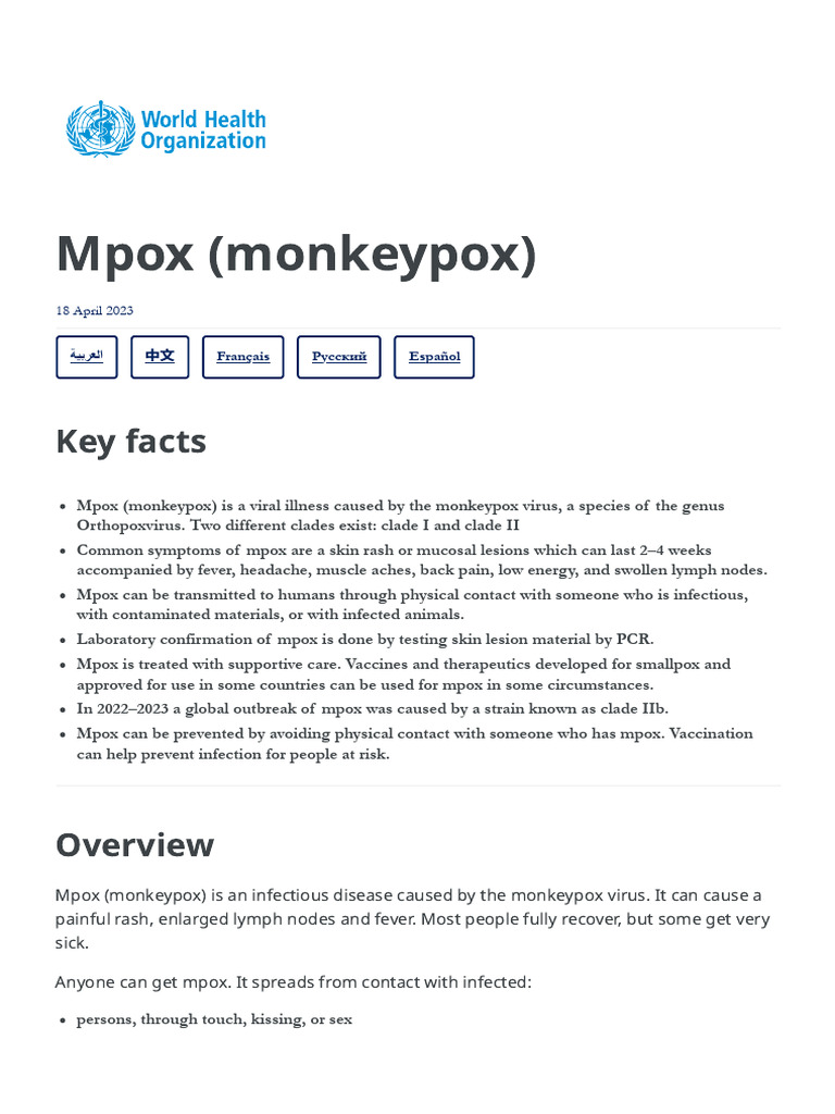 WHO Monkey Pox Key Facts 2023 | PDF