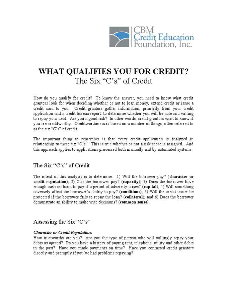 6 Cs of Credit | PDF | Credit (Finance) | Credit Risk