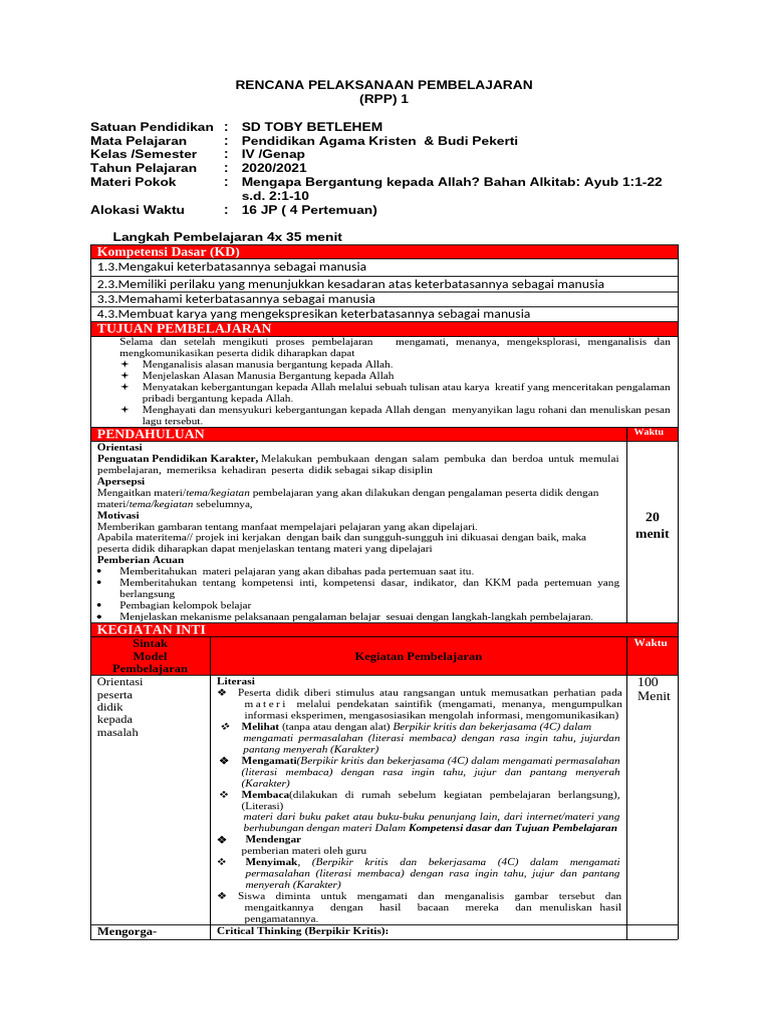 RPP Kelas 4 Genap | PDF