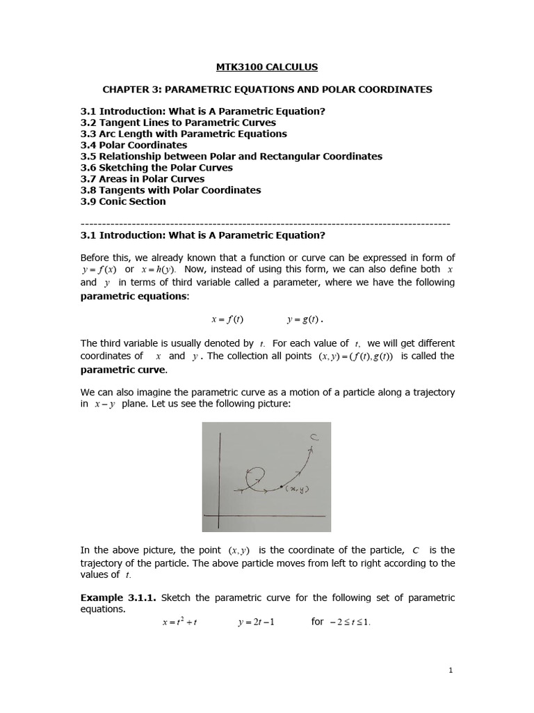 Lecture Notes Topic 3 Parametric Equation and Polar Coordinates | PDF