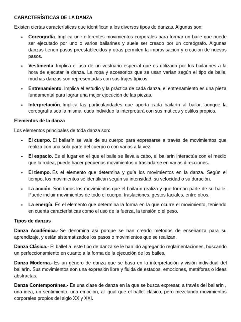 Características de La Danza | PDF