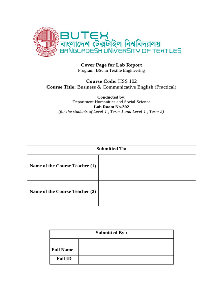 BCE Lab Report Cover Page | PDF