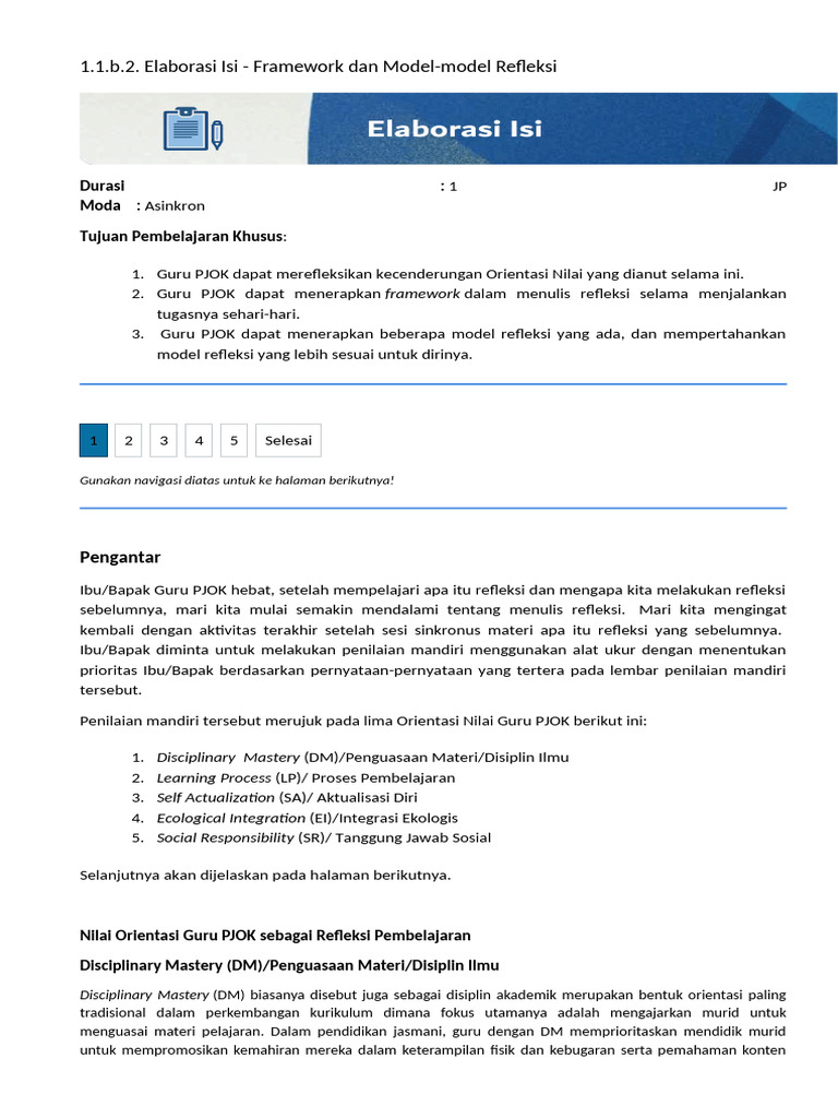 1 1 B 2 Elaborasi Isi Framework Dan Model Model Refleksi | PDF