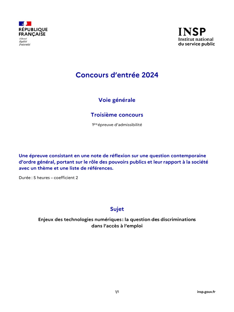 Sujet TC 2024 Question Contemporaine Light | PDF