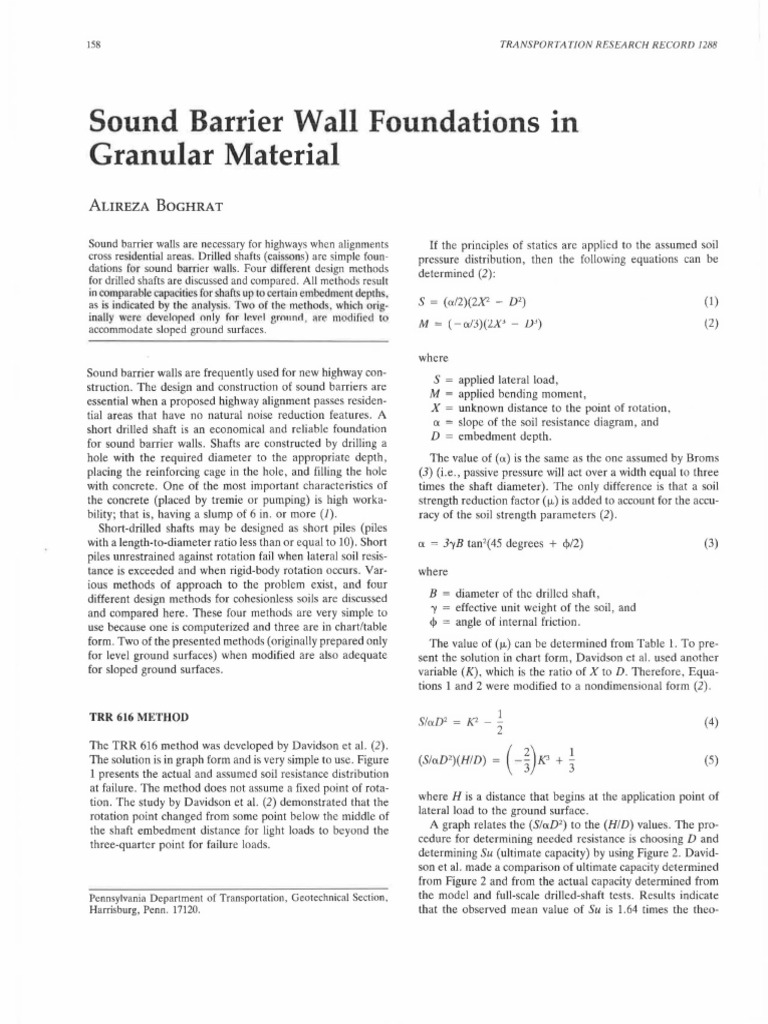 Sound Barrier Wall Foundations Granular Material: Alireza Bochrat | PDF