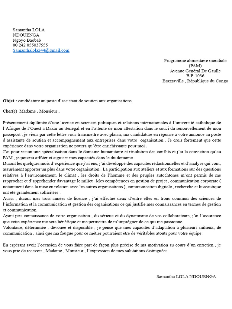 Cover Letter WFP | PDF