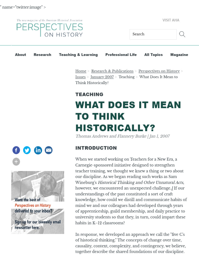 What Does It Mean To Think Historically - Perspectives On History - AHA ...