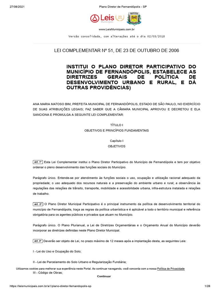 Plano Diretor de Fernandópolis - SP | PDF