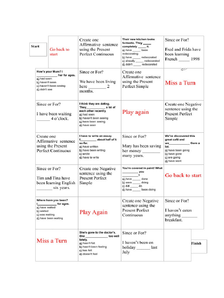 Present Perfect Continous Board Game | PDF