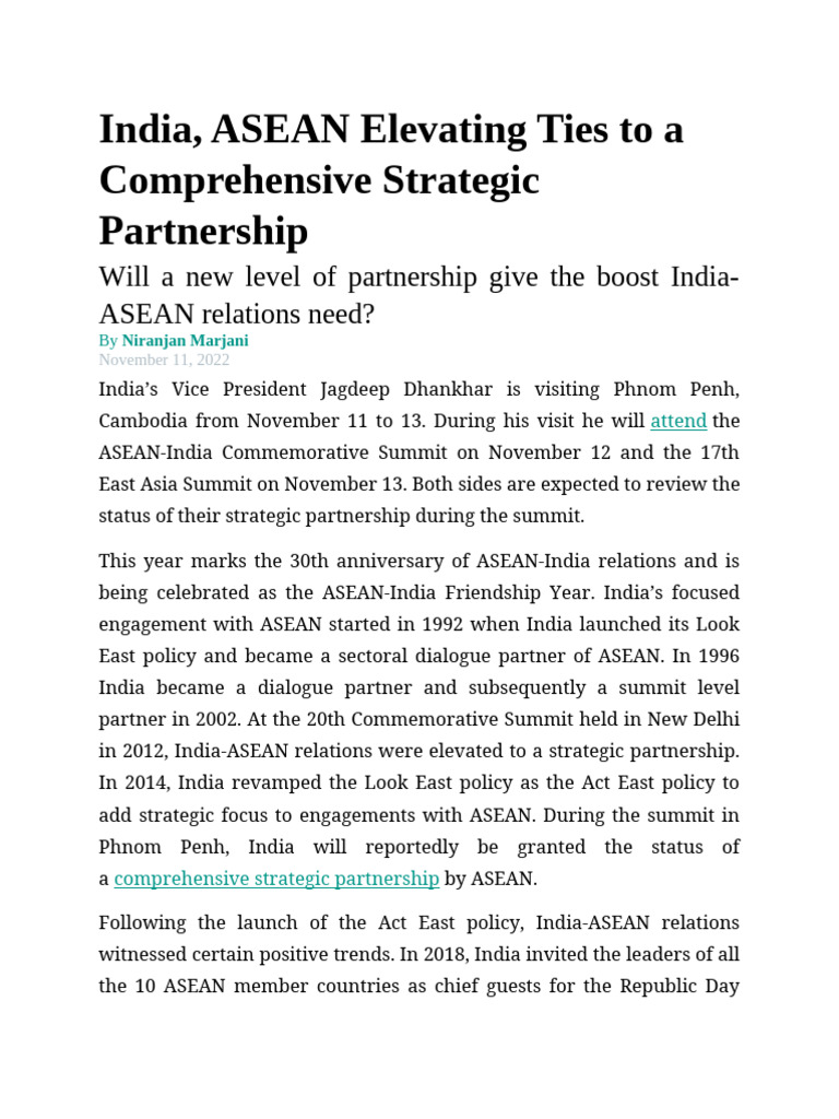 India ASEAN | PDF