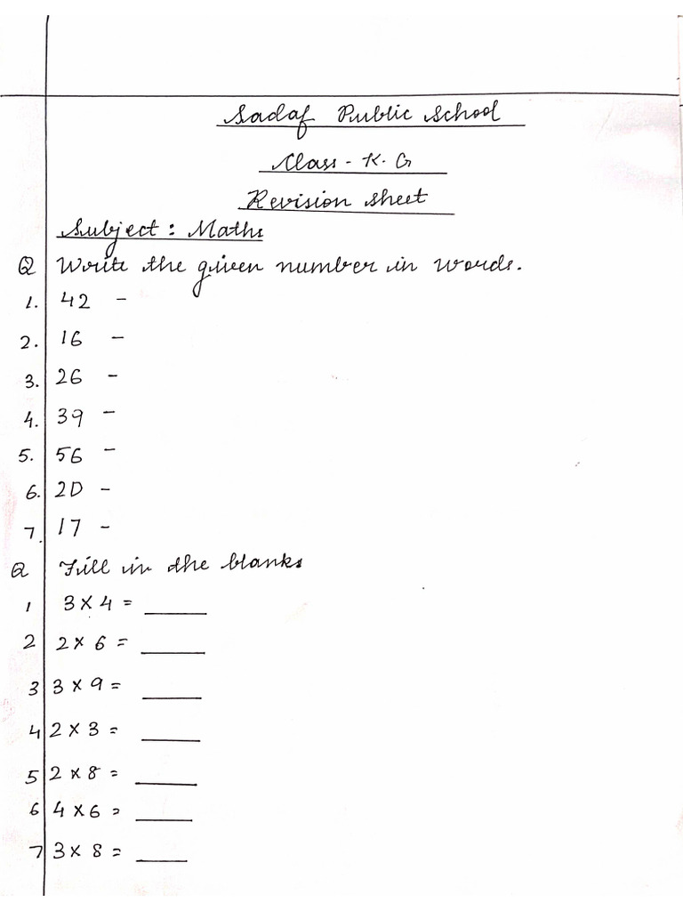 Maths Revision Sheet | PDF