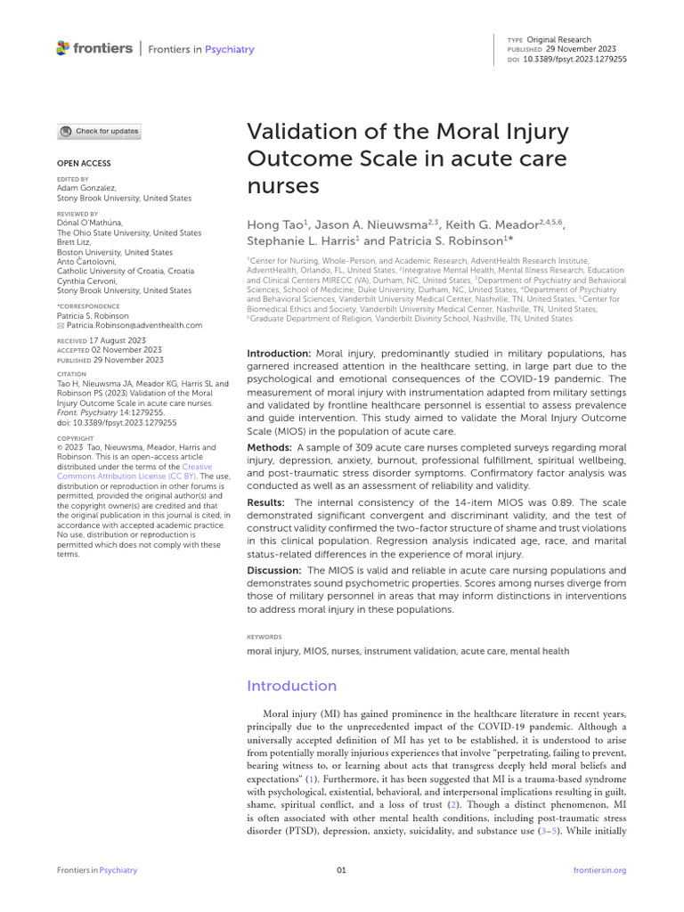 Validation of The Moral Injury OS | PDF