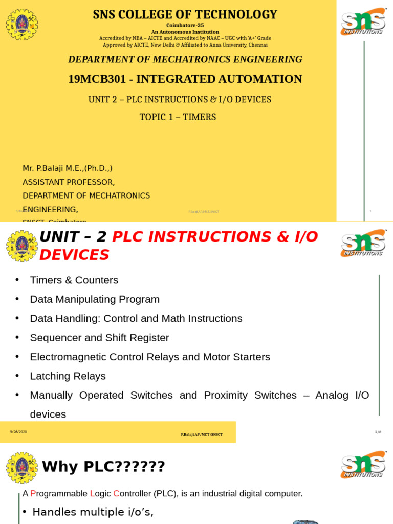 19Mcb301 - Integrated Automation: Department of Mechatronics Engineering | PDF