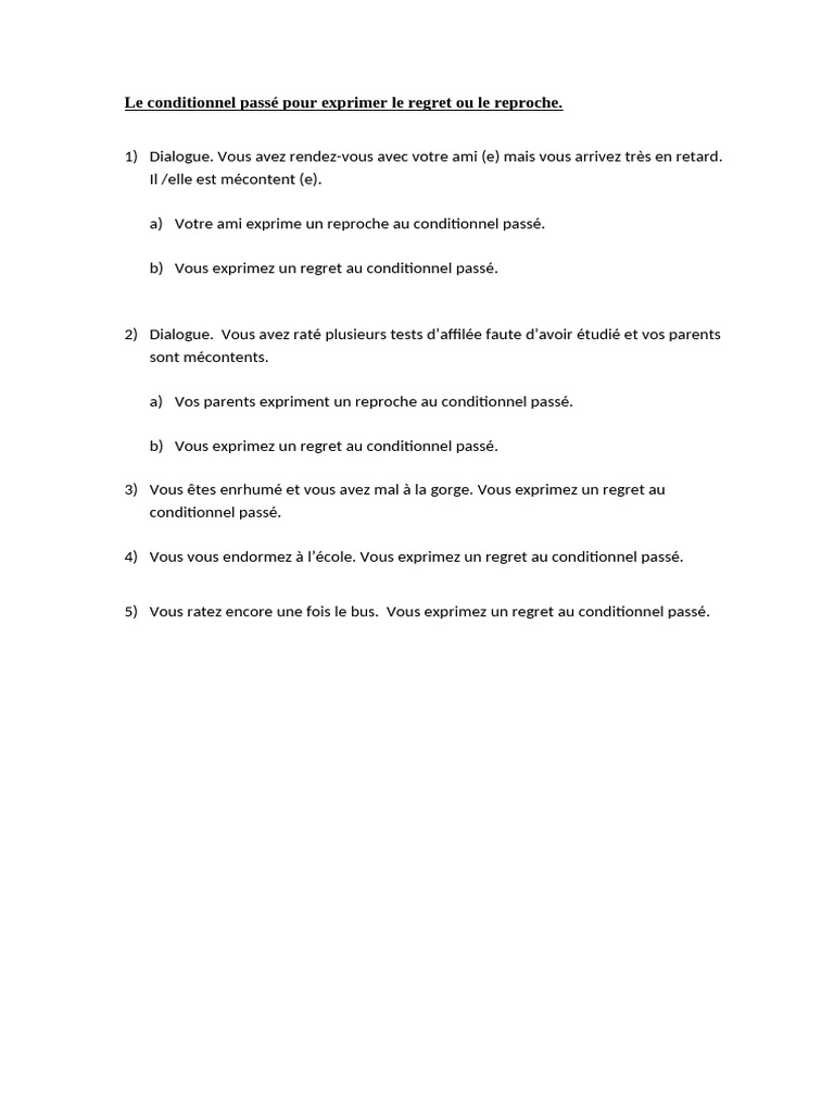 Le Conditionnel Passé Pour Exprimer Le Regret Ou Le Reproche | PDF