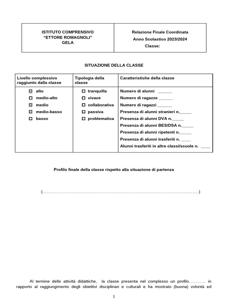 Format Relazione Finale Coordinata - 2023 - 24 | PDF