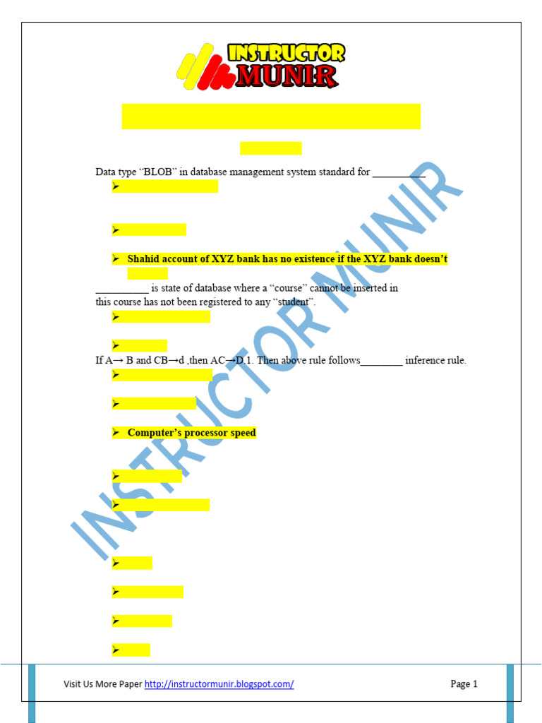 CS403 Grand QUIZ Spring 2021-1 | PDF | Databases | Relational Model