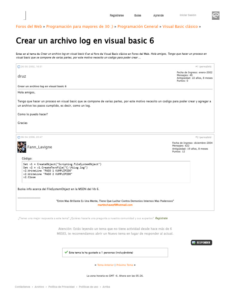 Crear un archivo log en visual basic 6 | PDF