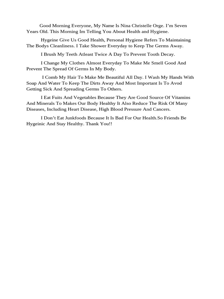 SHOW AND TELL SCRIPT HEALTH SND HYGIENE | PDF