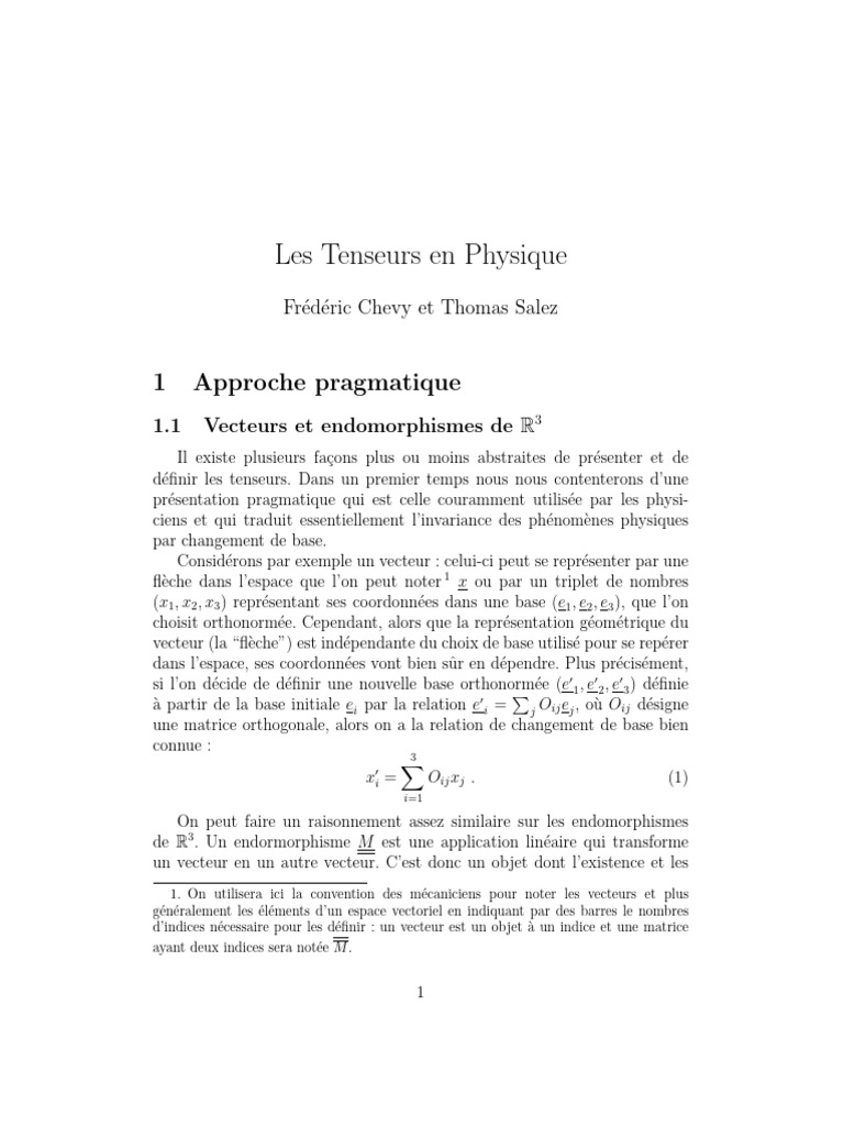 Les Tenseurs en Physique: 1 Approche Pragmatique | PDF