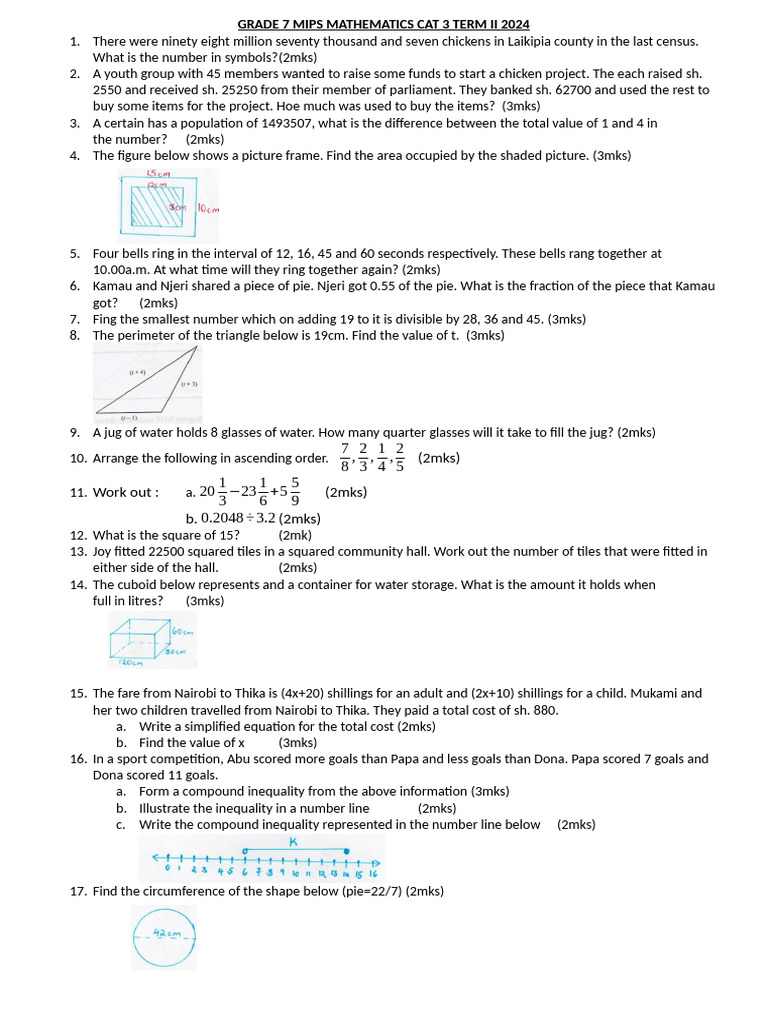 Grade 7 Mips Mathematics Cat 3 Term Ii 2024 | PDF
