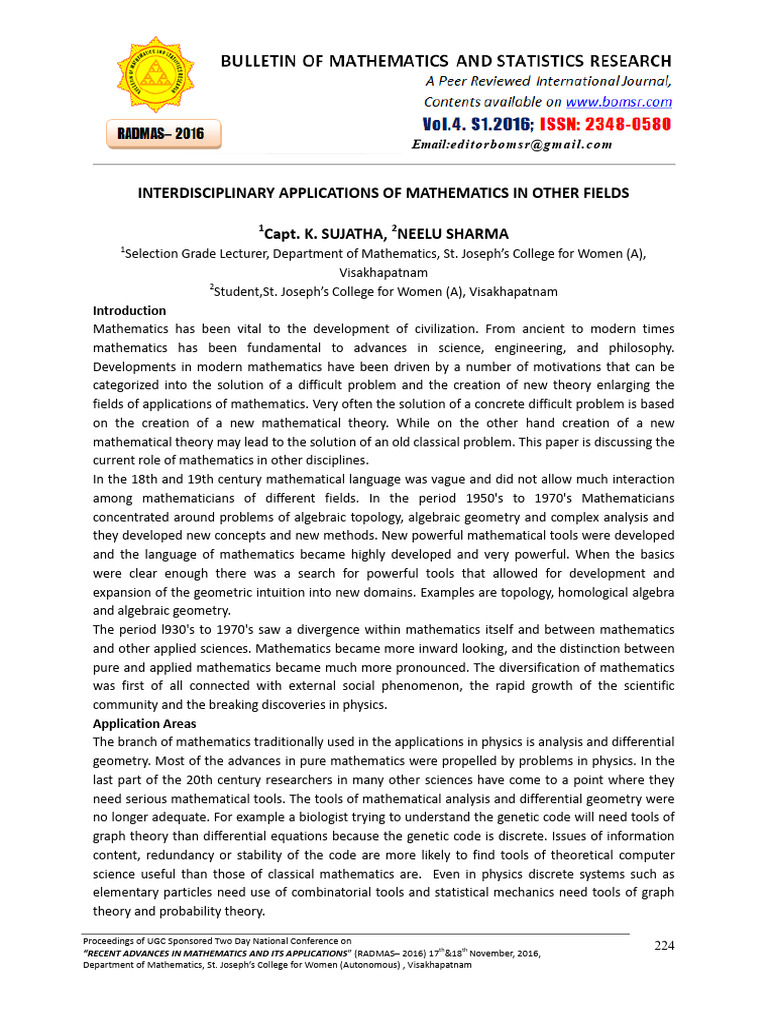 INTERDISCIPLINARY APPLICATIONS OF MATHEMATICS IN OTHER FIELDS | PDF