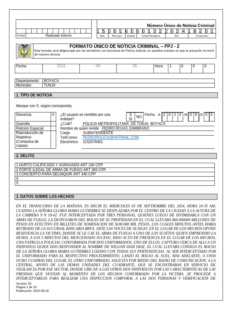 FPJ 2 Formato Unico Noticia Criminal v3 1 | PDF