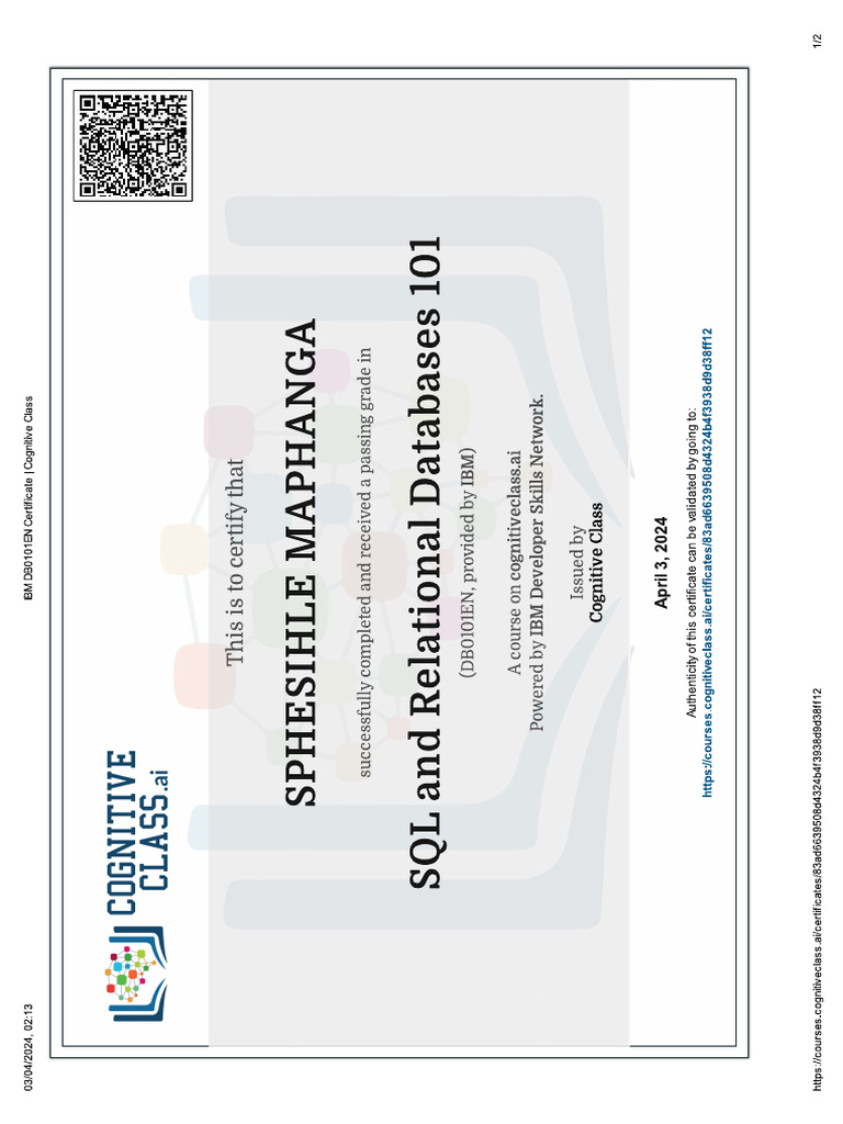 Database Certificate | PDF