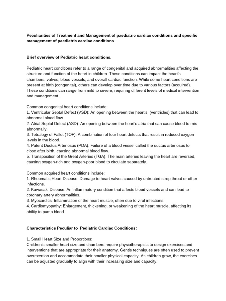 Peculiarities of Treatment and Management of Paediatric Cardiac ...