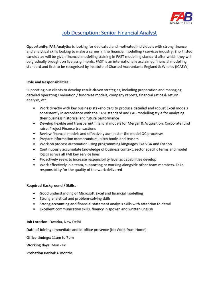 JD - SFA at FAB Analytics - May 2024 | PDF