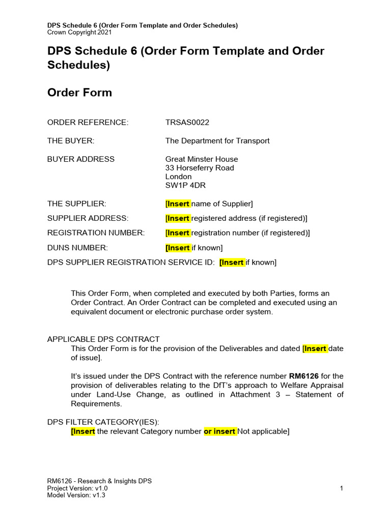 TRSAS0022 - Attachment 5 - Draft Order Form | PDF